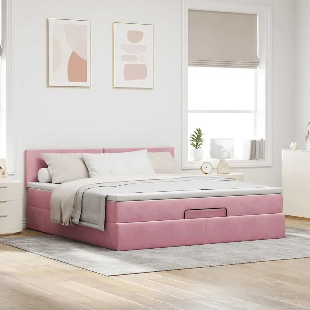 Osmanská postel s matrací & LED růžová 180x200cm samet 3312571