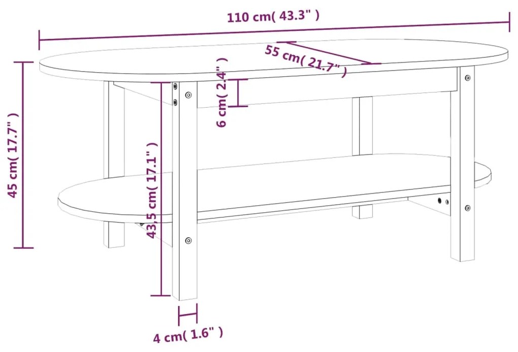 Konferenční stolek bílý 110 x 55 x 45 cm masivní borové dřevo - Default Title