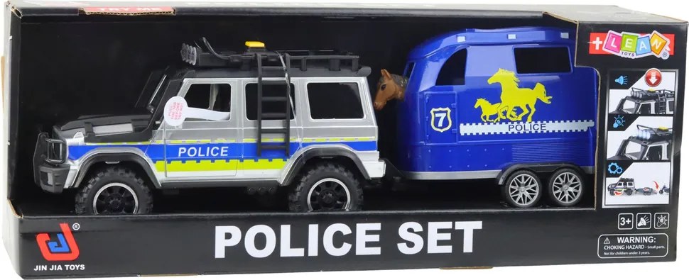 LEAN Toys Policejní terénní auto s přívěsem na koně, světla a zvuky