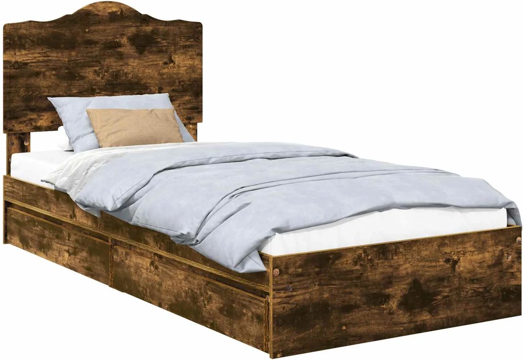Postel s úložným prostorem se zásuvkou Kouřový dub 90 x 200 cm 3413545