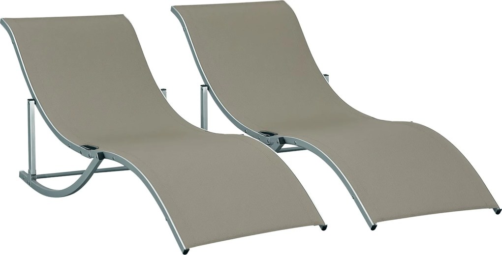 Outsunny 2dílná sada slunečních lehátek, zahradní lehátka, ergonomické textilní lehátko, hliníkové lehátko, světlá šedá 165 x 61 x 63 cm | Aosom