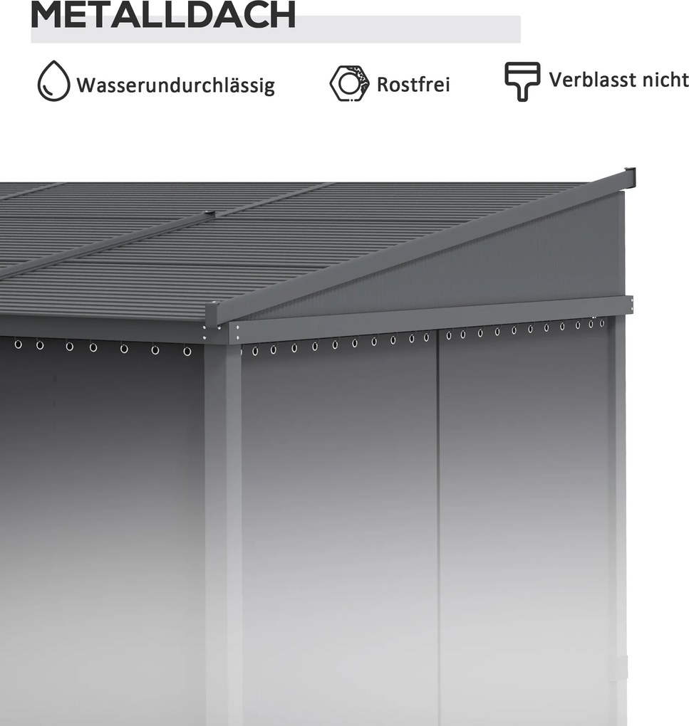 Pergola Outsunny, 3,65 x 2,55 m, Pavilon, Kryt terasy s posuvnou střechou, Zahradní pergola s závěsy, pro zahradu, dvůr, Hliník + kov, Tmavě šedá