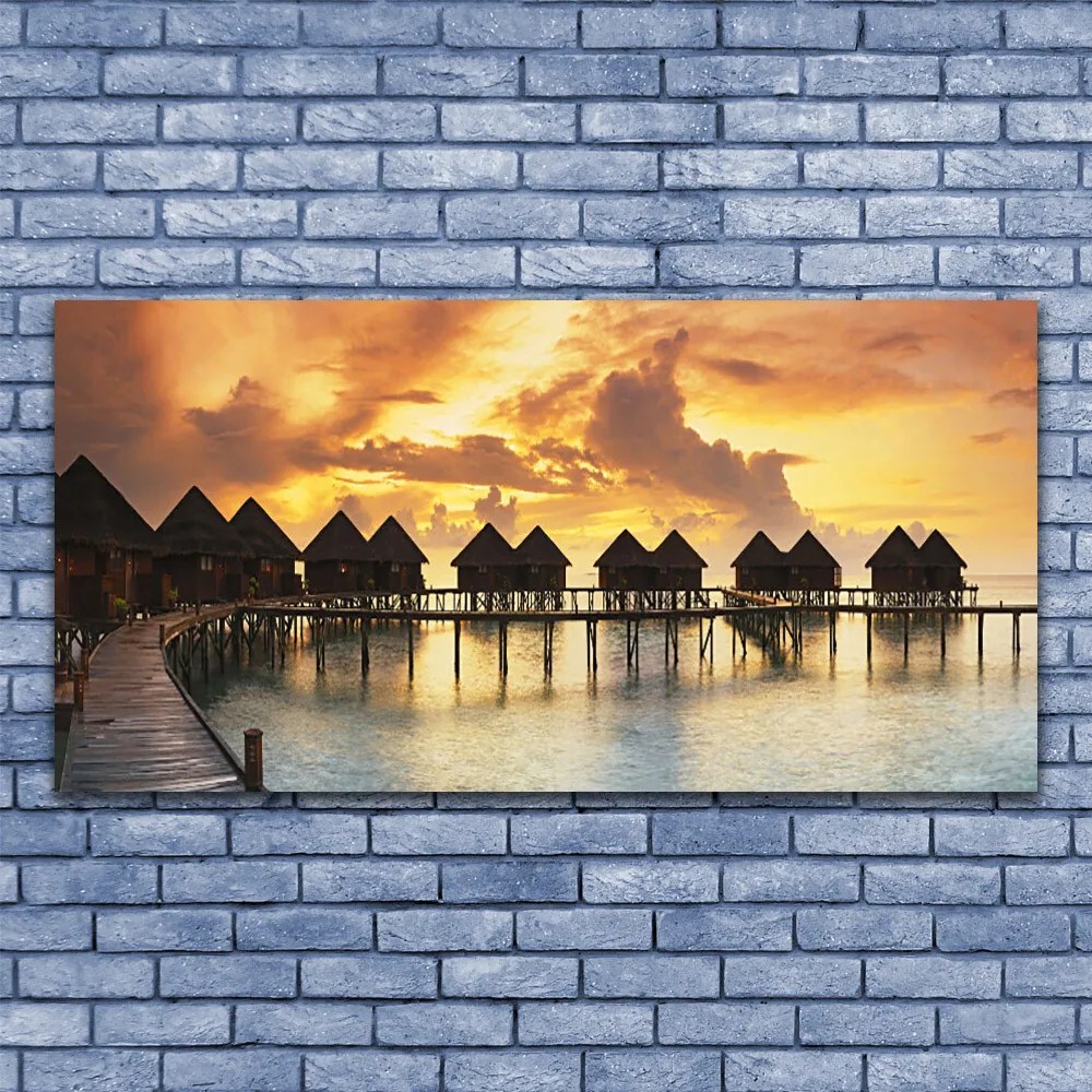 akrylový obraz Moře Prázdniny Domky 120x60 cm