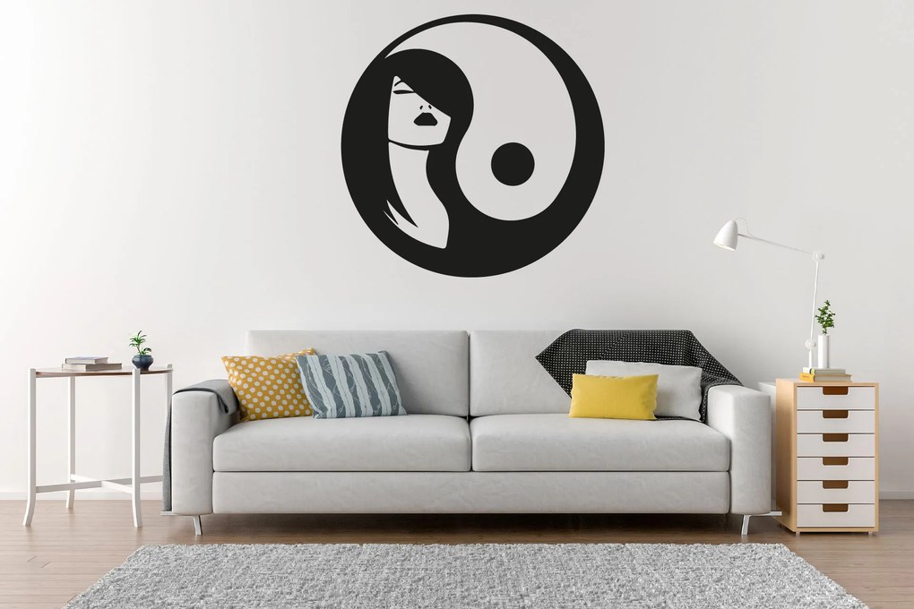 Lepy.cz Samolepka na zeď Žena Yin a Yang Velikost (šířka x výška): 60x60cm, Barevná varianta: Tyrkysová modrá