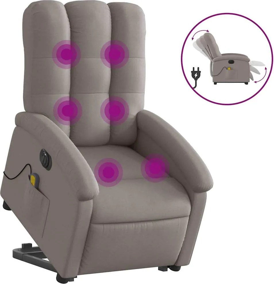 Elektrické zvedací masážní polohovací křeslo taupe textil 3204136