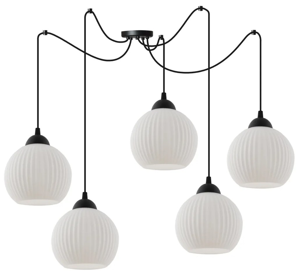 Závěsné svítidlo Riffle Round Spider, 5x bílé skleněné stínítko, b