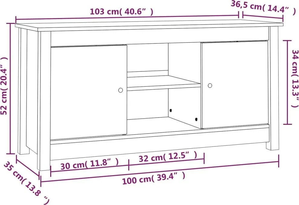 vidaXL TV skříňka 103 x 36,5 x 52 cm masivní borové dřevo [814585] Barva: Černá