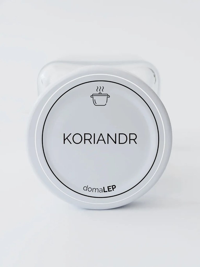 Samolepka na kořenky KORIANDR průhledná 5 cm základní písmo