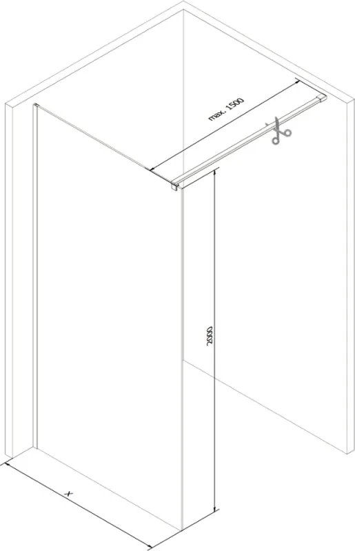 Mexen Kioto sprchová stěna Walk-in 100 x 200 cm, černý rám 8 mm, černá - 800-100-101-70-70