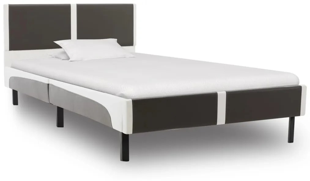280292 vidaXL Rám postele šedo-bílý umělá kůže 90 x 200 cm