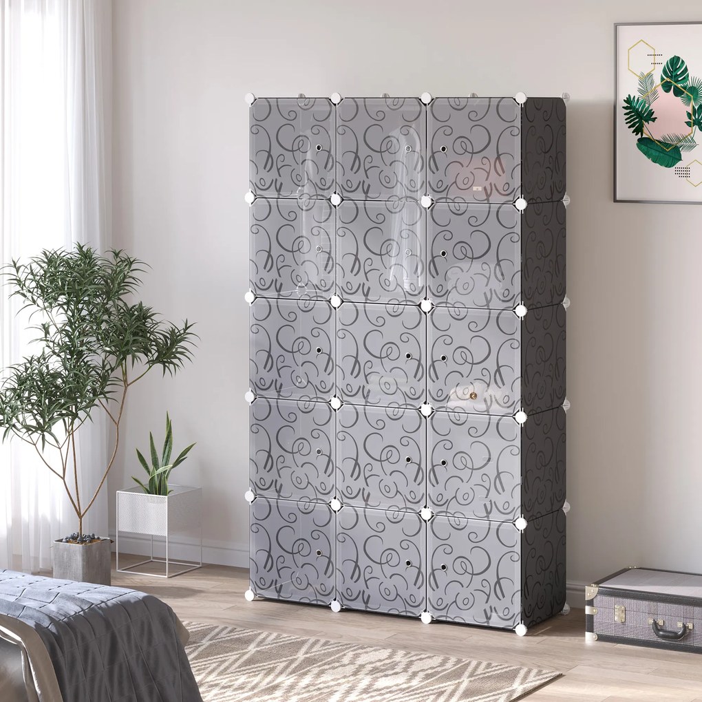 HOMCOM DIY systém polic pro šatníky s 2 velkými a 9 malými kostkami - DIY organizér, botník, úložný regál na knihy a hračky, černý 111 x 47 x 183 cm