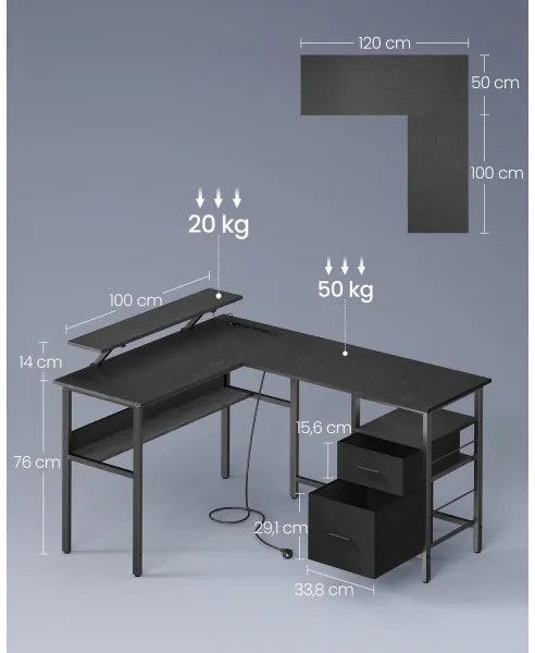 Psací stůl s podsvícením SOLEA-X hnědá/černá