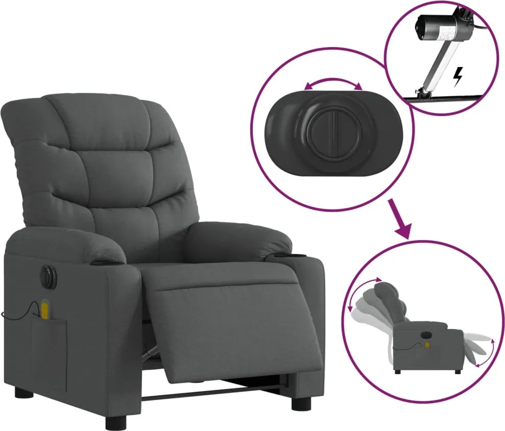 Elektrické masážní polohovací křeslo tmavě šedé textil 3206637