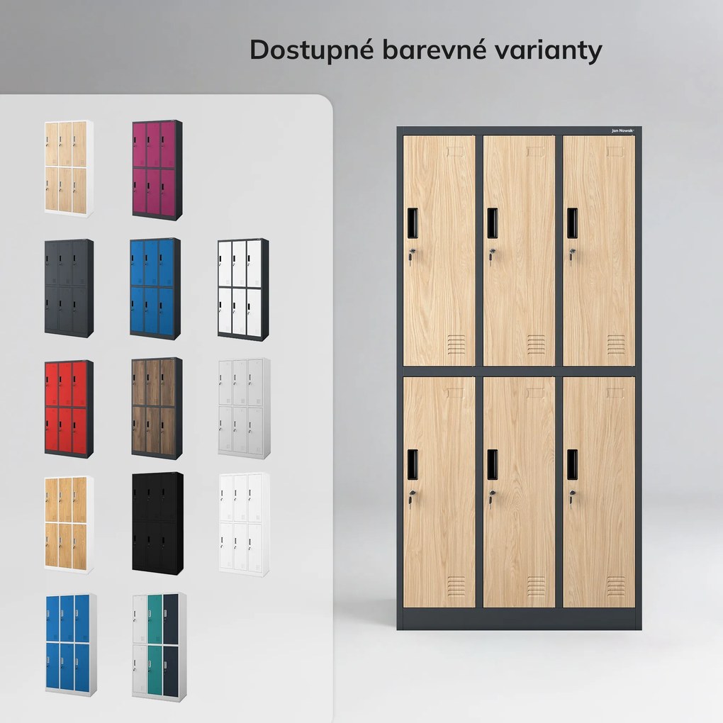 Šatní skříň BHP antracitová / dub sonoma, 6dveřová: Eco Design IGOR, 900 x 1850 x 450 mm