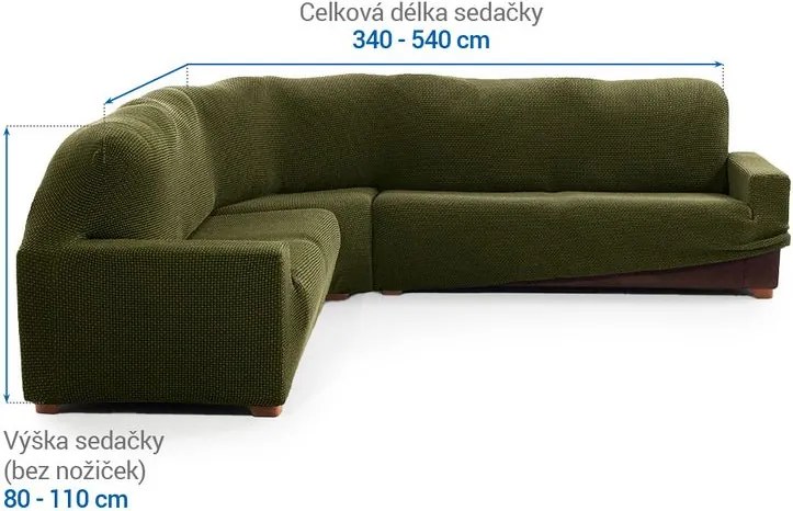 Super strečové potahy NIAGARA zelená rohová sedačka (š. 340 - 540 cm)