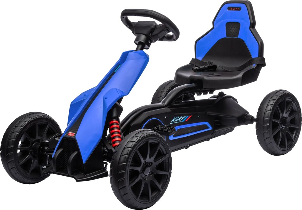HOMCOM Pedálový Křeslo Go-Kart s Ruční Brzdou, Nastavitelným Sedadlem, Předními a Zadními Převody, EVA Kola, Pedál, Dětské Vozidlo Go-Kart pro Děti 3-