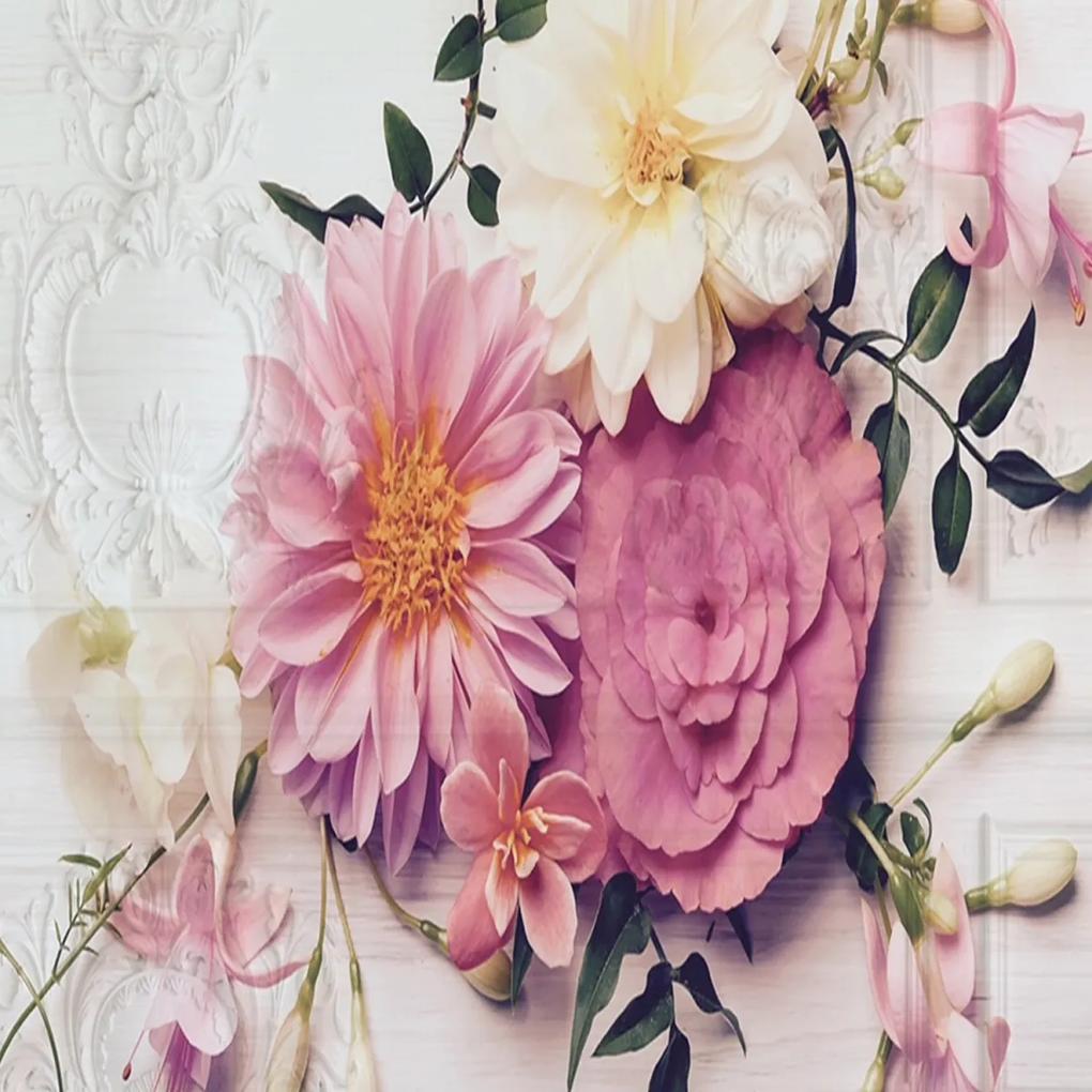 Ozdobný paraván Růžové vintage květiny - 180x170 cm, pětidílný, klasický paraván