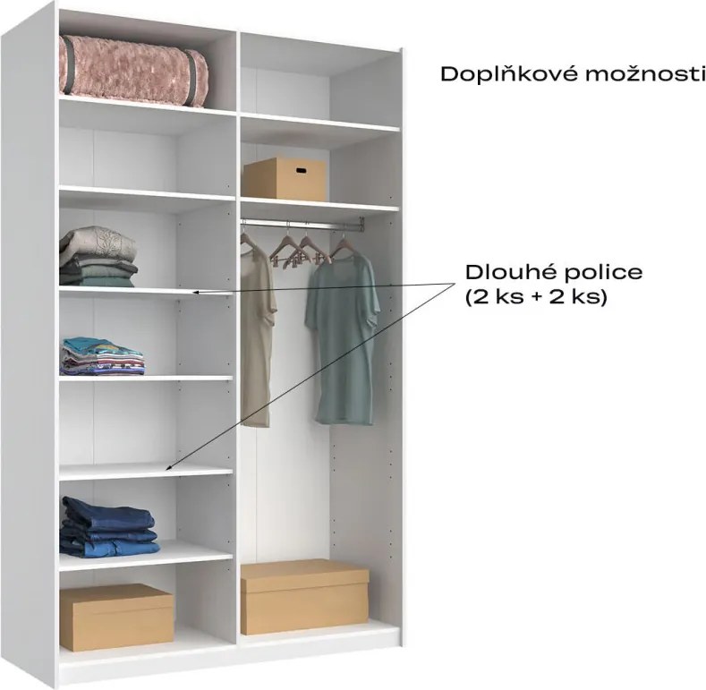Skříň s posuvnými dveřmi 1,5x2,4 m (Dveře Lesklá Bílá), série N Family