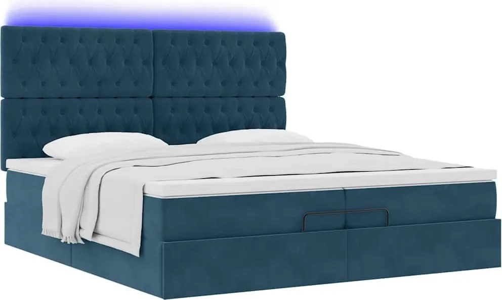 osmanská postel s matracemi a LED diodami tmavě modrá 200x200cm 3314418