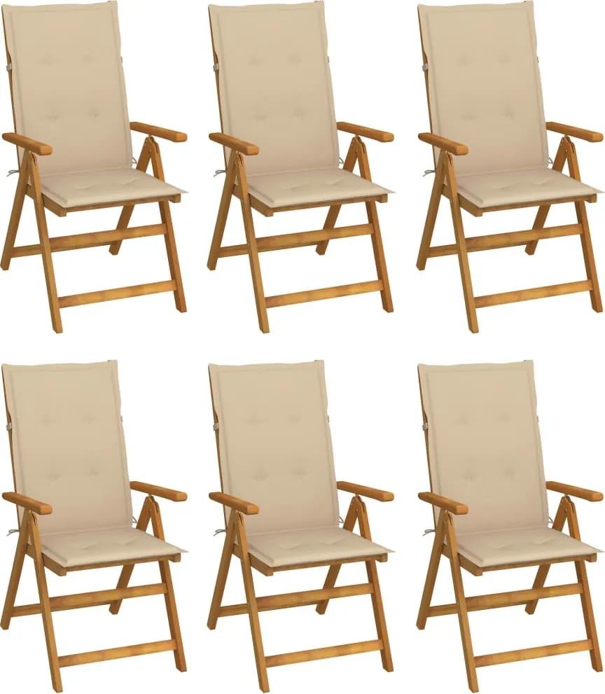 vidaXL Skládací zahradní židle s poduškami 6 ks masivní akácie [3064124] Barva: krémová