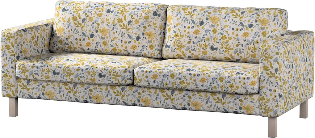 Potah na pohovku IKEA  Karlstad 3-místná, nerozkládací, krátký barva žlutá látka pletený vzor, vzorované