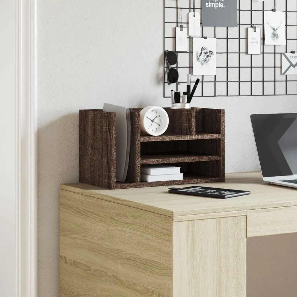 Stolní organizér hnědý dub 44,5 x 24 x 25 cm kompozitní dřevo