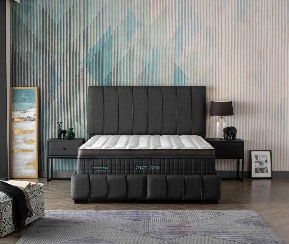 Čalouněná postel DREAM MODE NEW s matrací - antracit 200 × 200 cm