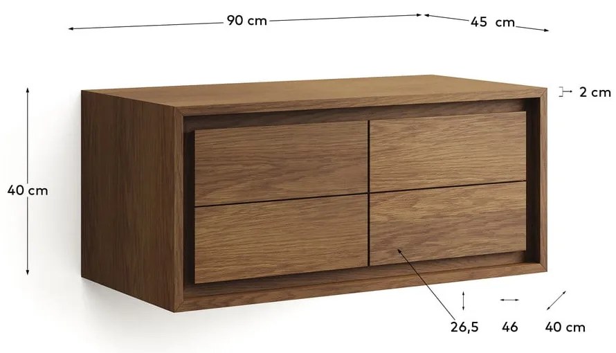Tmavě hnědá závěsná skříňka pod umyvadlo z teakového dřeva 90x40 cm Kenta – Kave Home