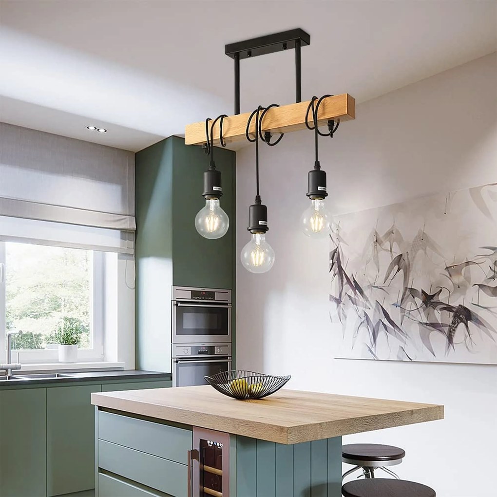 Toolight, závěsná moderní svítilna 3xE27 APP973-3CP LINE, černá-hnědá, OSW-03242