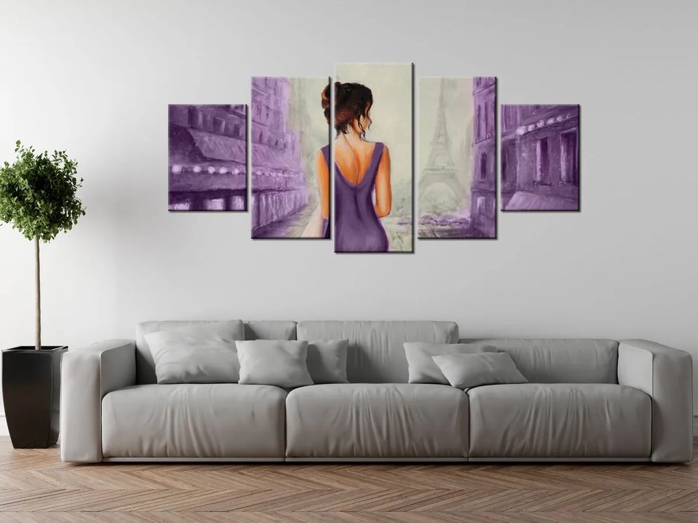 Gario Ručně malovaný obraz Procházka v Paříži - 5 dílný Rozměry: 150 x 105 cm