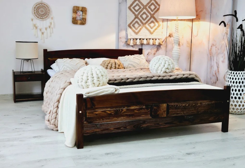Vyvýšená postel JOANA + sendvičová matrace BOHEMIA + rošt ZDARMA, 180 x 200 cm, ořech-lak