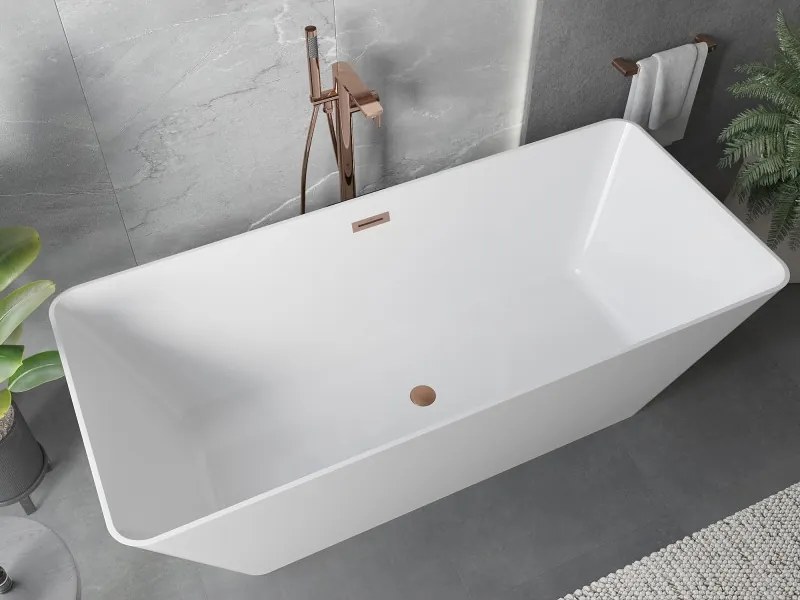 Mexen Velo Slim volně stojící vana 170 x 75 cm, bílá, přepad kartáčovaná měď - 52811707500-65