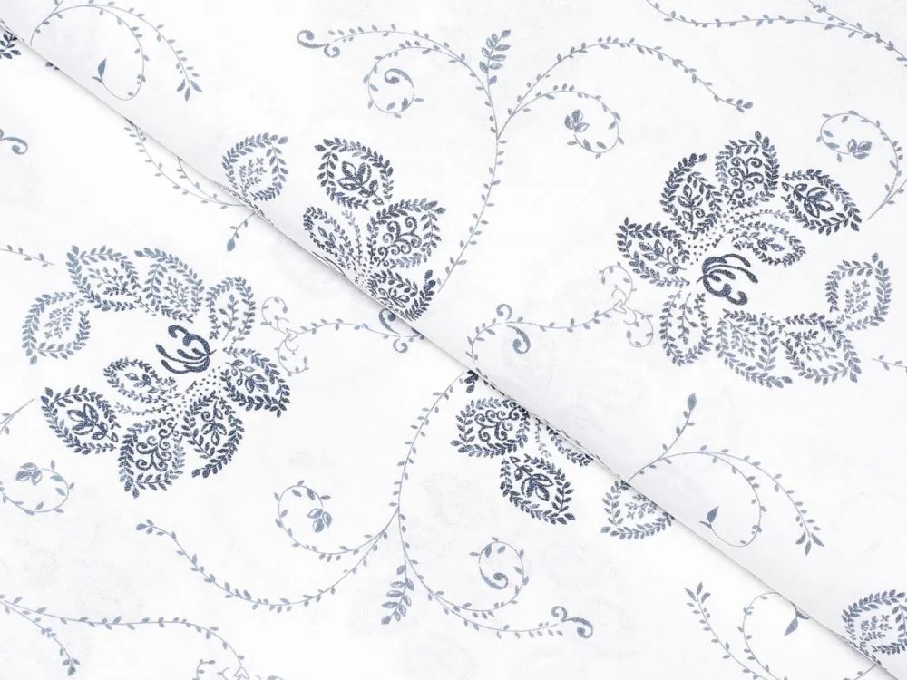 Biante Bavlněný povlak na polštář s lemem Sandra SA-090 Modré popínavé květy na bílém 30 x 50 cm