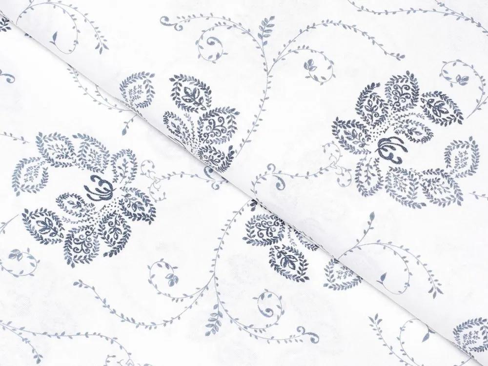 Biante Bavlněný povlak na polštář s lemem Sandra SA-090 Modré popínavé květy na bílém 40 x 60 cm