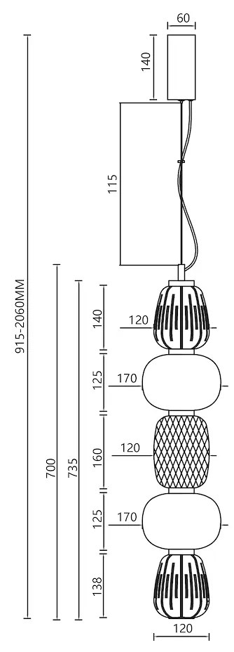 Závěsné svítidlo Caro, 5x bílé/grafitové skleněné stínítko, ch