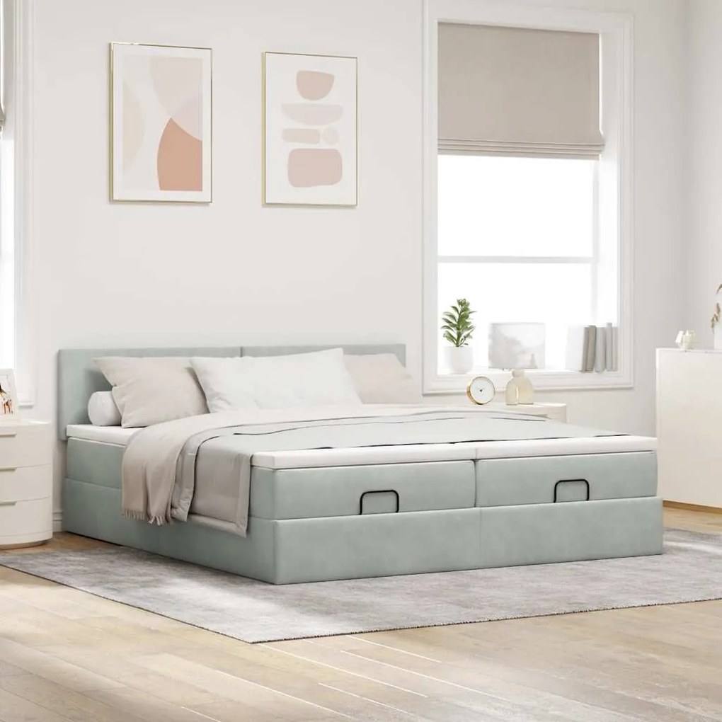 Osmanský rám postele s matracíes světle šedá 200x200cm samet 3312062