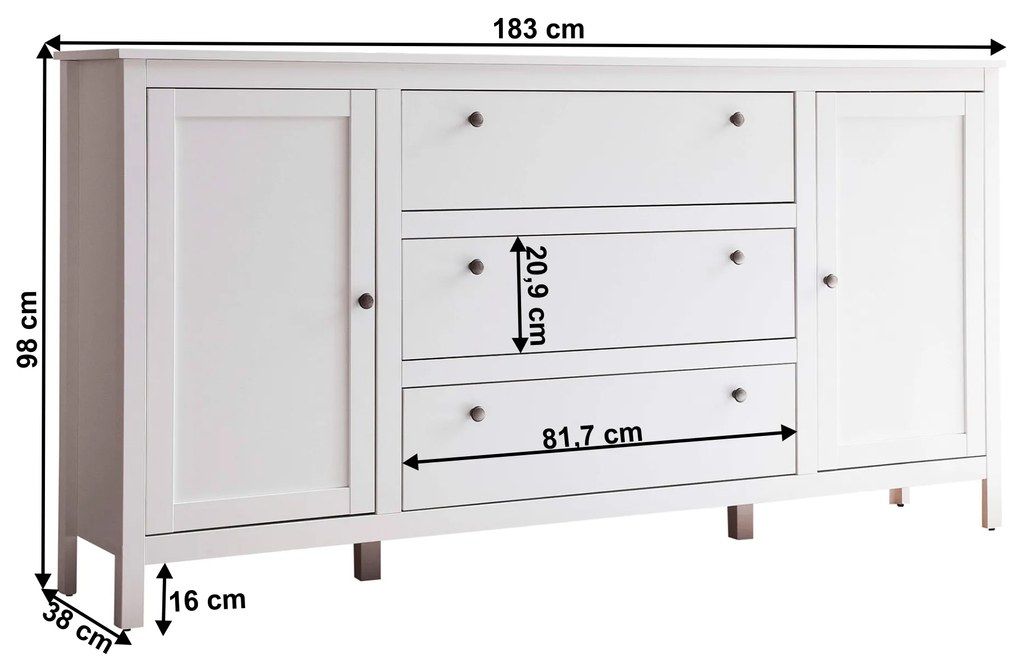 Komoda 2D3S, bílá, OLJE