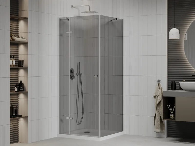Mexen Roma, sprchový kout s 1-křídlými dveřmi 70 (dveře) x 70 (stěna) cm, 6mm šedé sklo, chromový profil + slim sprchová vanička 5cm bílá, 854-070-070-01-40-4010
