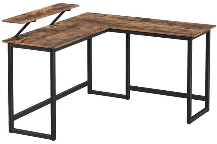 Vasagle Počítačový stůl ve tvaru L s policí 140x130x76/91.5cm rustikální hnědý