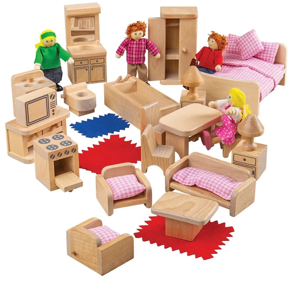 Bigjigs Toys Sada nábytku do domečku a postaviček rodiny
