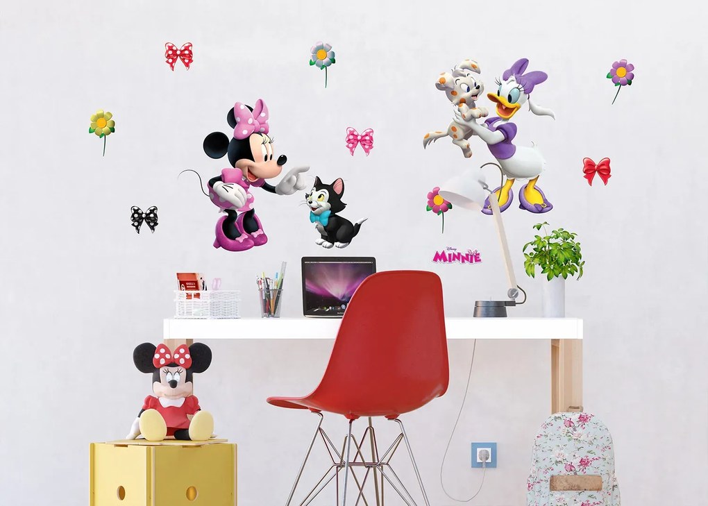 Dětská samolepka na zeď Disney Minnie a Daisy se Zvířátky | 65 x 85 cm | DDK1768