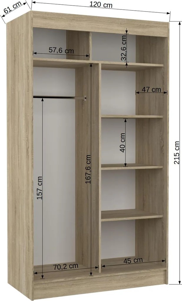ADRK Furniture Posuvná skříň se zrcadlem a lacobelem TOURA 120 ADRK-SW-TOU-SCHL-120