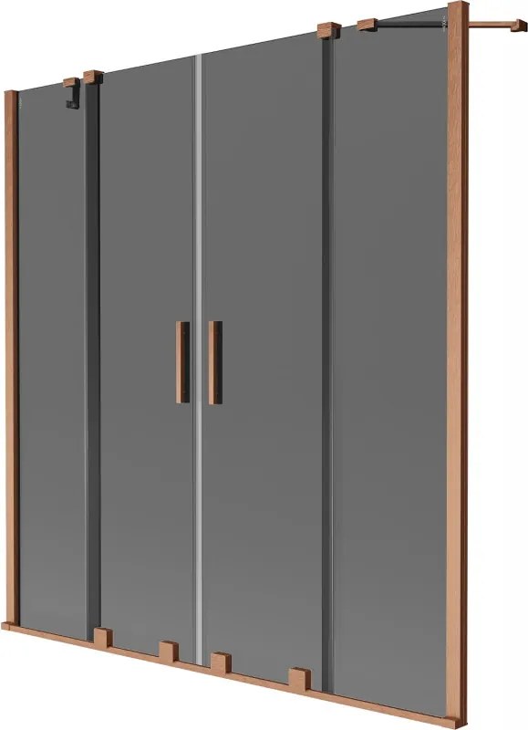 Mexen Velar Duo, 2-křídlová posuvná vanová zástěna 140 x 150 cm, 8mm šedé sklo, měděná matná, 896-140-000-42-65