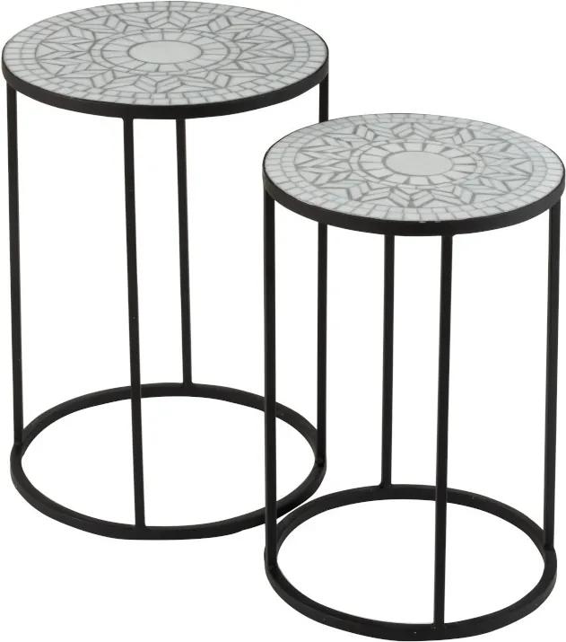2ks kovový černý stolek s mozaikou Shard white - ∅ 35,5*49 cm