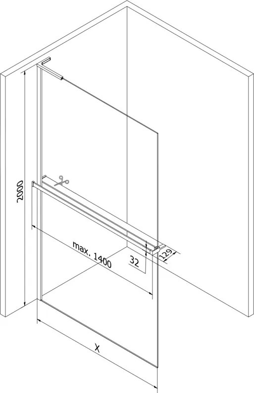 Mexen Kioto+ L Sprchová stěna s policí Walk-in 100 x 200 cm, černý rám, černá - 800-100-123-70-70