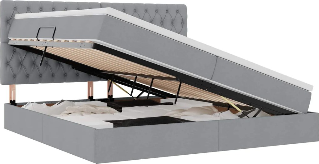Postel s úložným prostorem a matrací Světle šedá 200 x 200 cm 3371865