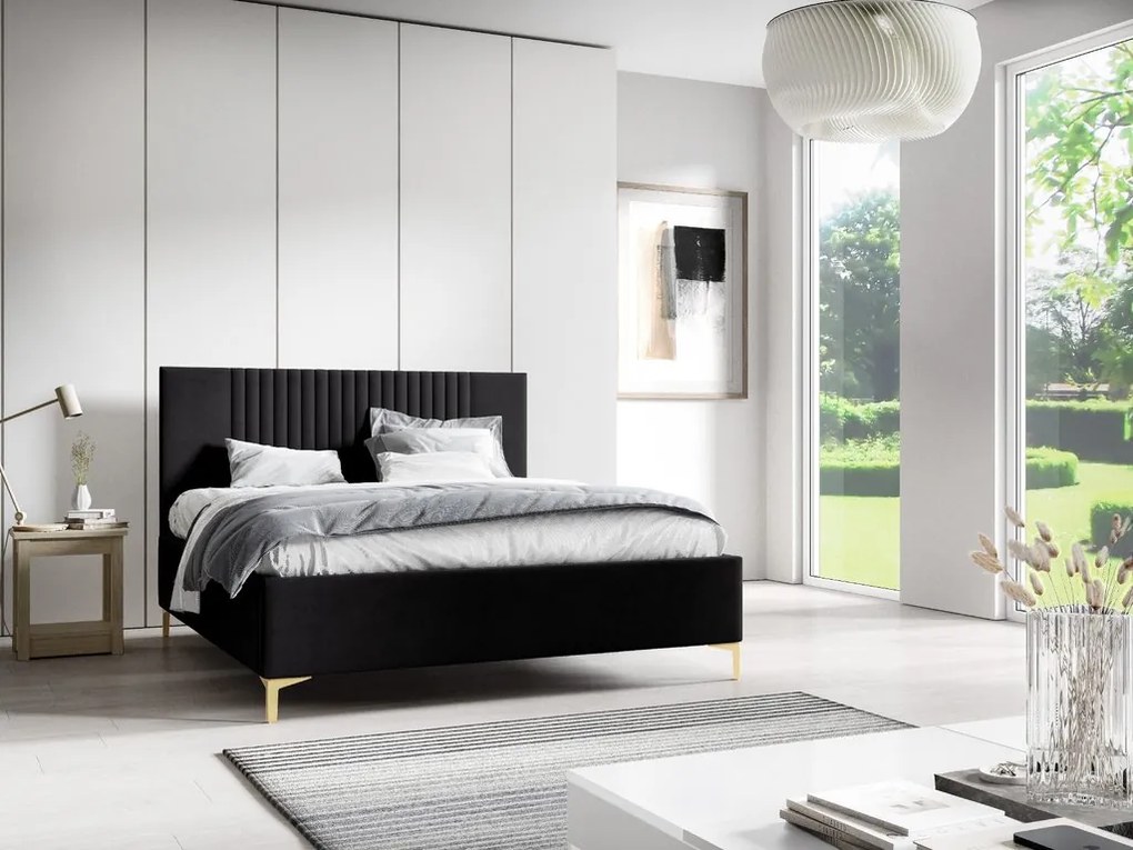 Eka Čalouněná postel LINA+ 160x200 cm Barva látky Trinity: Černá (Trinity 2316), Úložný prostor: Bez úložného prostoru, Barva nožek postele: Stříbrná