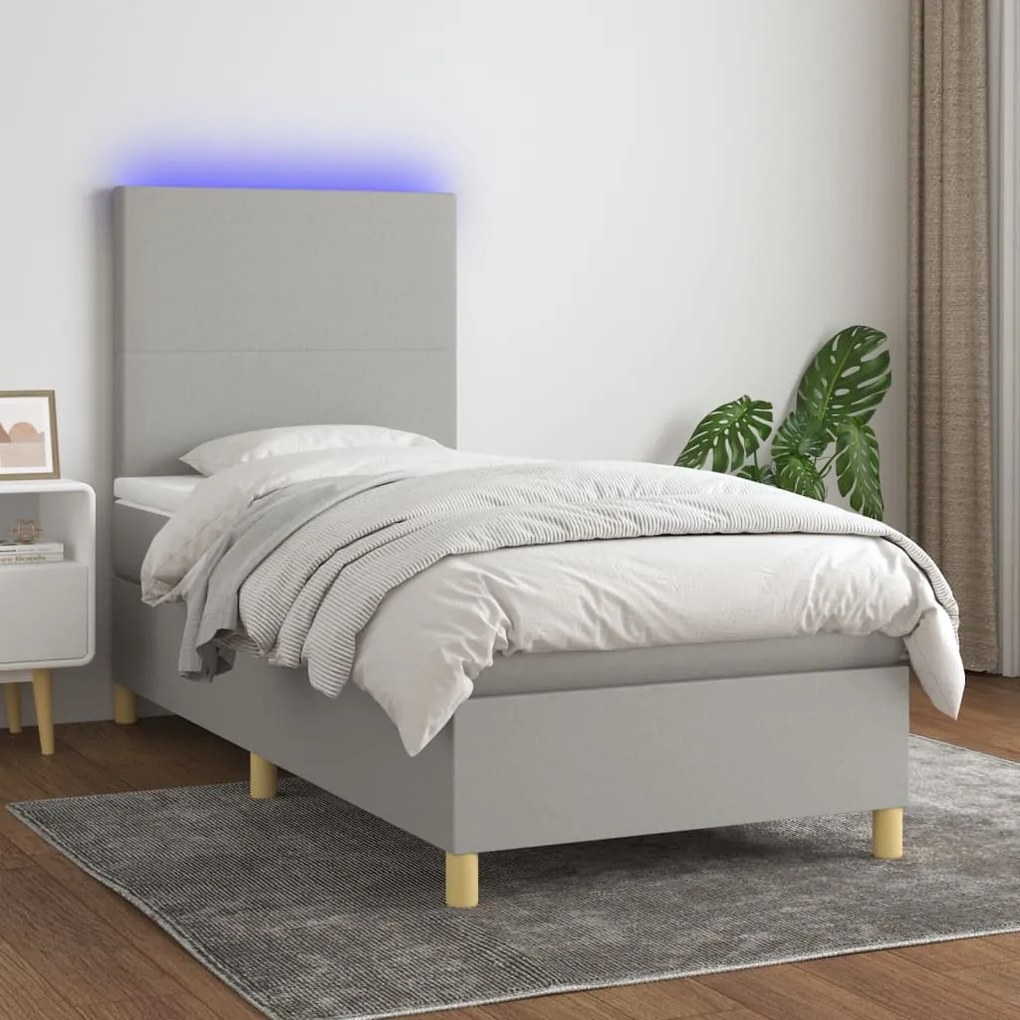 Box spring postel s matrací a LED světle šedá 100x200 cm textil 3135253