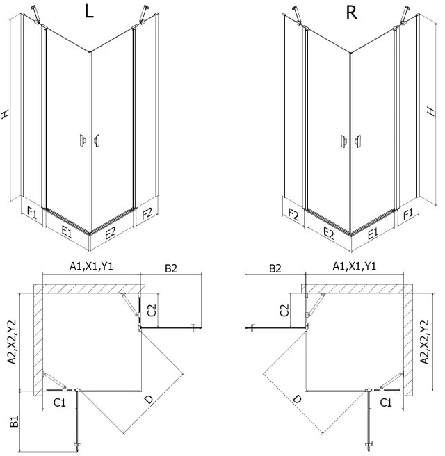 Mexen, Mexen Mist L Duo výklopný sprchový kout 105 x 100 cm, černá mřížka - 8A4L-105L-100P-70-77