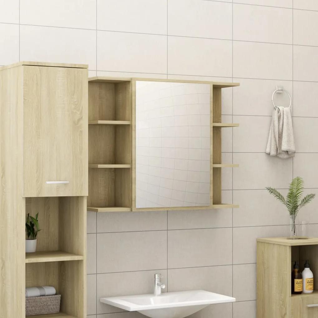 4dílný set koupelnového nábytku II - se zrcadlovou skříňkou - dřevotříska | dub sonoma